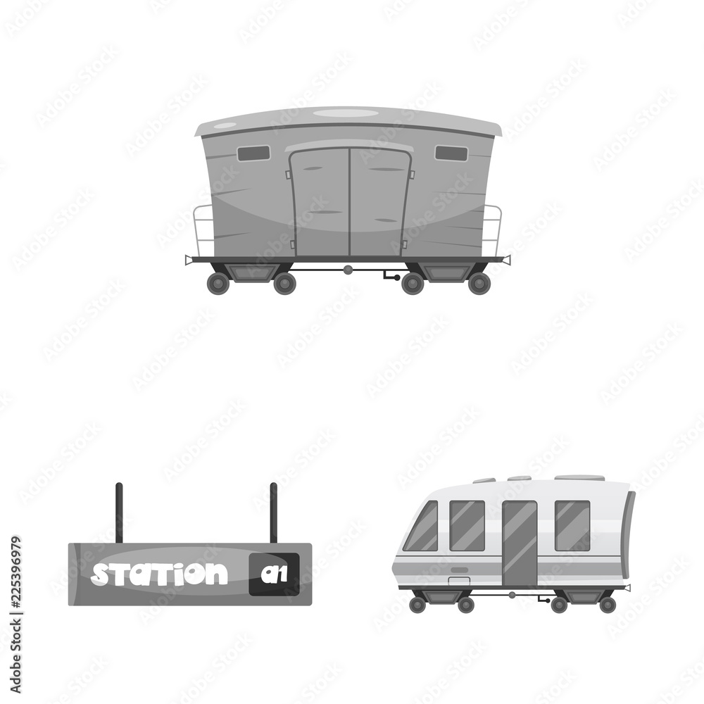 Vector design of train and station sign. Set of train and ticket vector ...