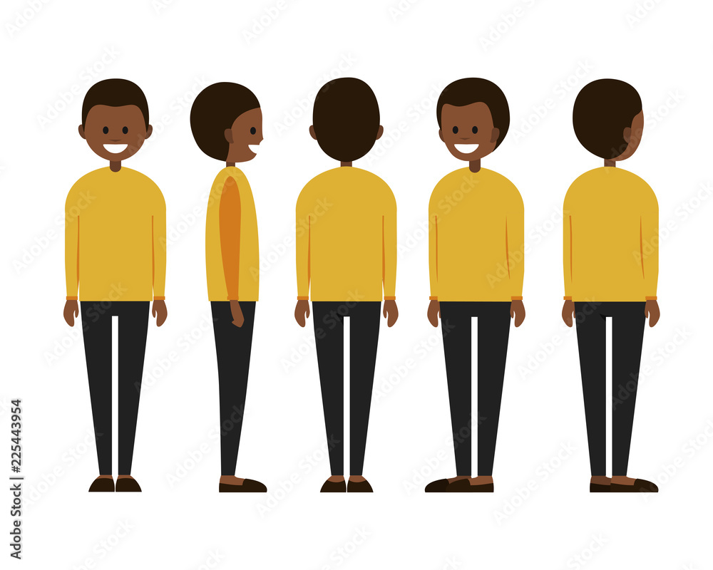 Front, side, back view animated character. Set with various views ...