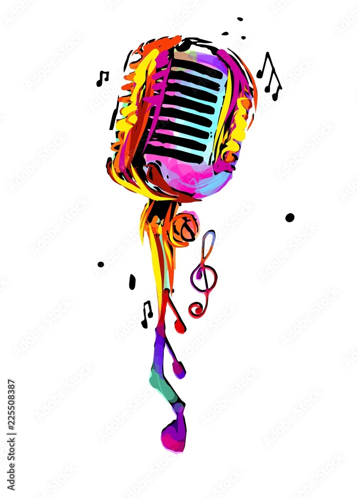 Bright colorful vintage microphone. Stock Vector | Adobe Stock