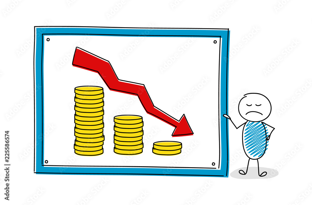 Cartoon stickman showing graph with coins. Vector. Stock Vector | Adobe ...