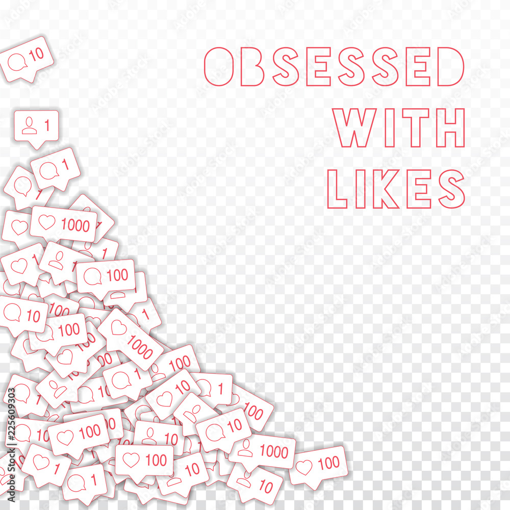 Social media icons. Obsessed with likes concept. Falling counter ...