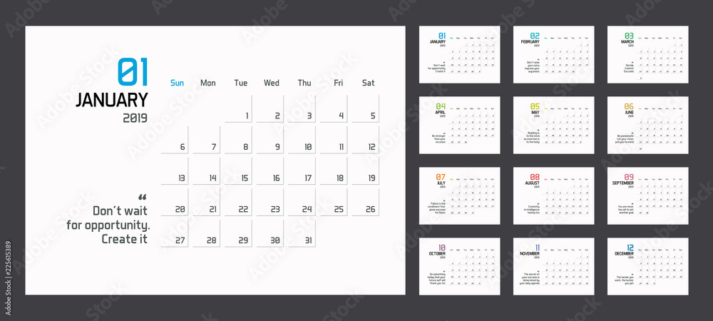 Modern minimal Calendar Planner Template for 2019. Vector design ...
