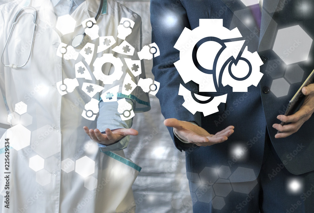 Doctor gives a doctor working group logo and businessman represents a ...