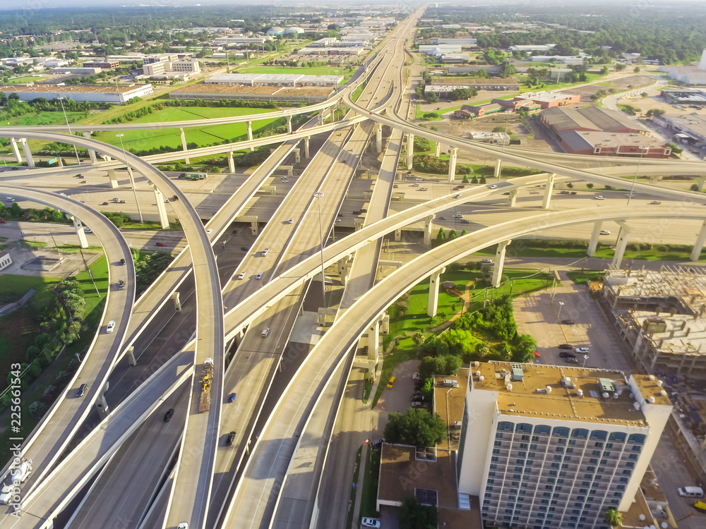 Photo Stock Aerial massive highway intersection, stack interchange with ...
