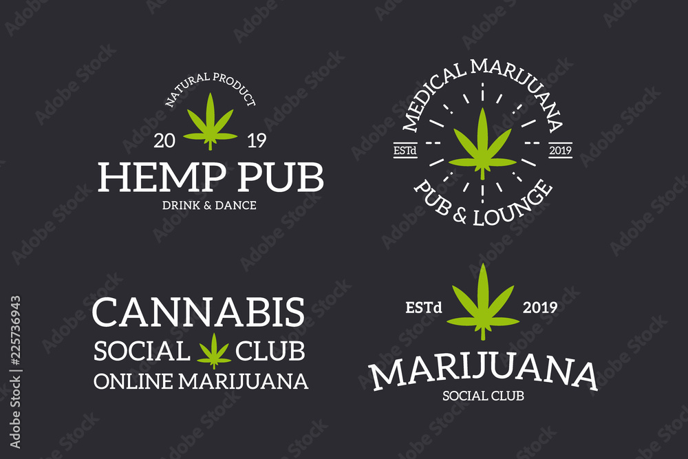 Set of retro vintage marijuana leaf, cannabis logo or insignia, emblems ...