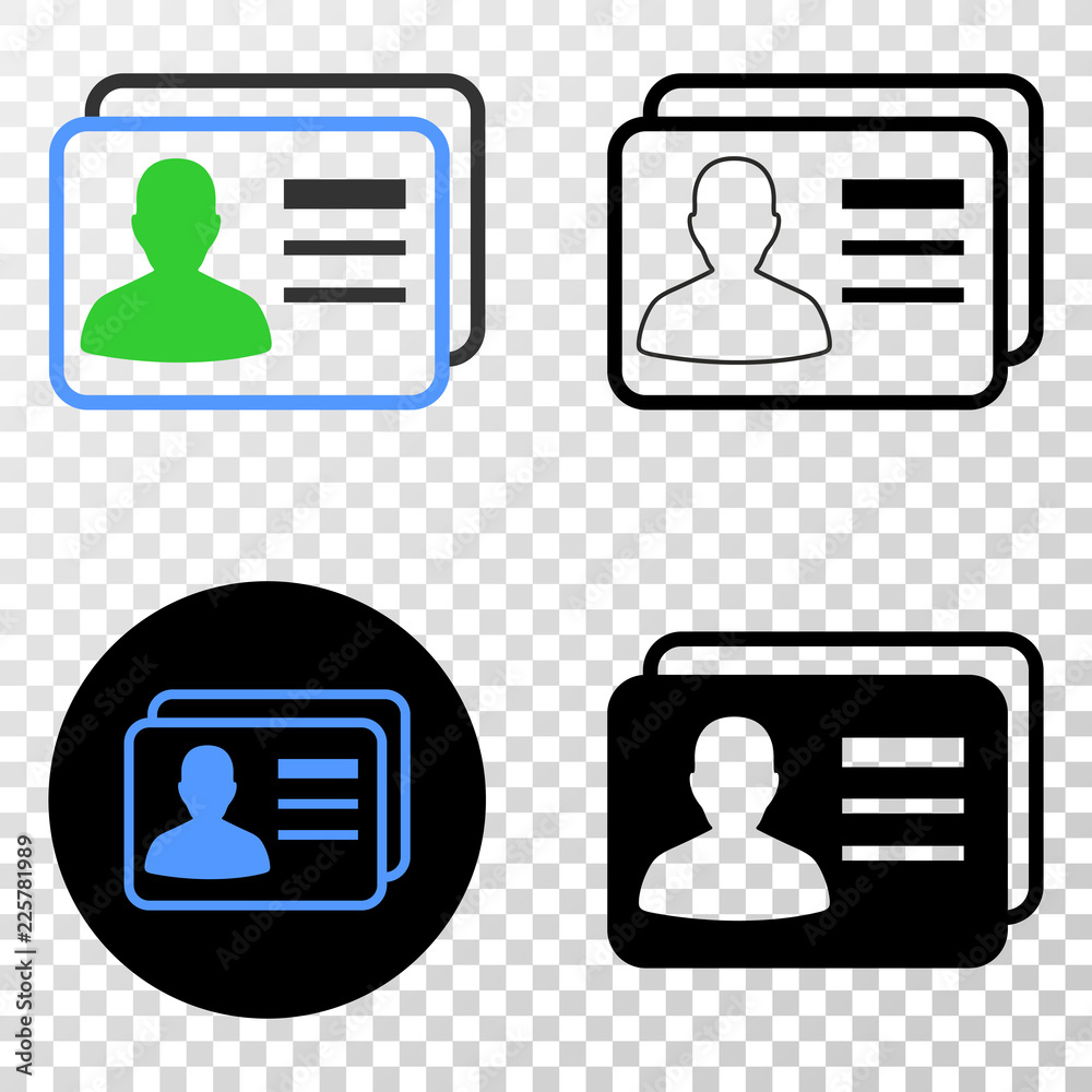 User cards EPS vector pictogram with contour, black and colored ...