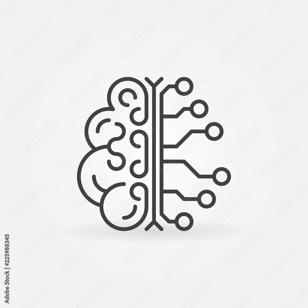 AI brain simple vector outline icon. Artificial Intelligence sign Stock ...