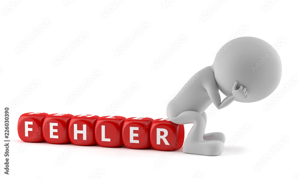 Fehler - Weißes Männchen sitzt auf Würfel Stock Illustration | Adobe Stock