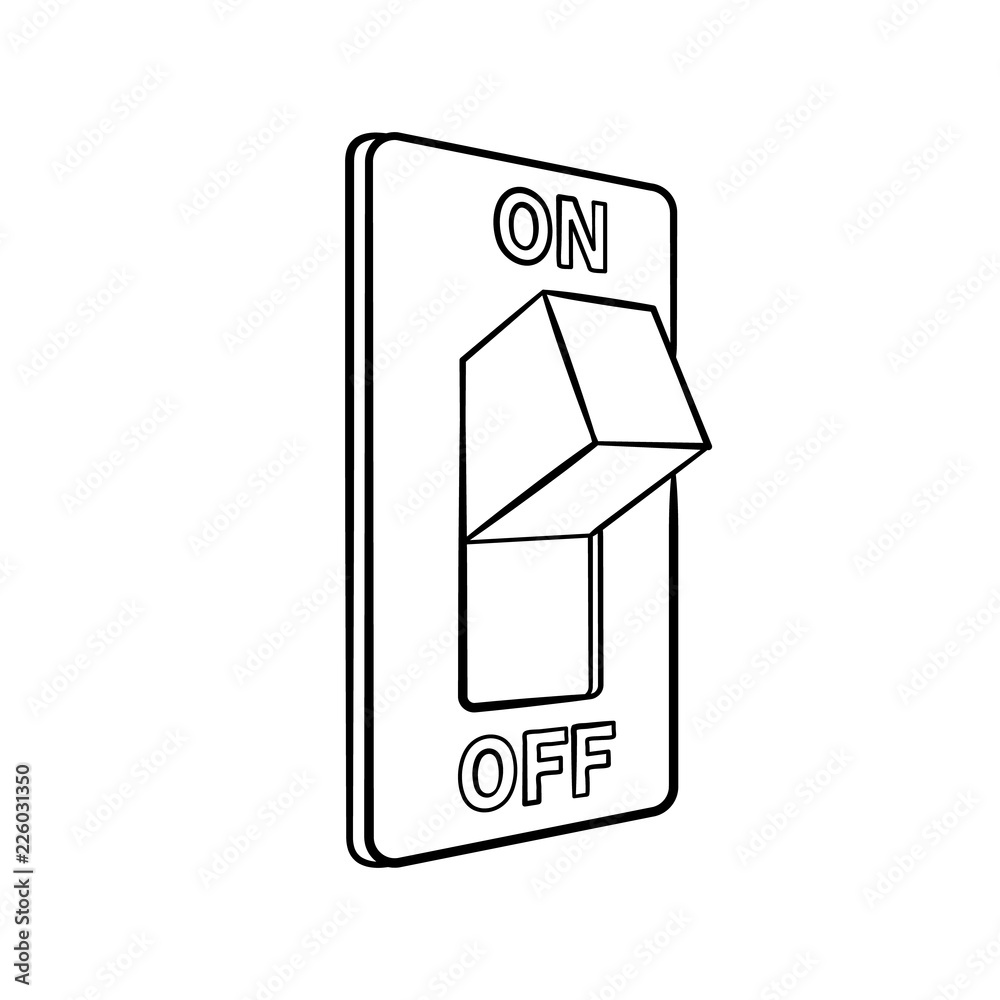 Cartoon electric switch, black and white, hand drawn, sketch style ...