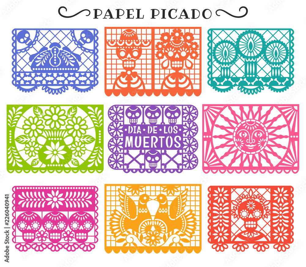 Vetor Day of the Dead. Papel Picado. Vector collection of traditional ...