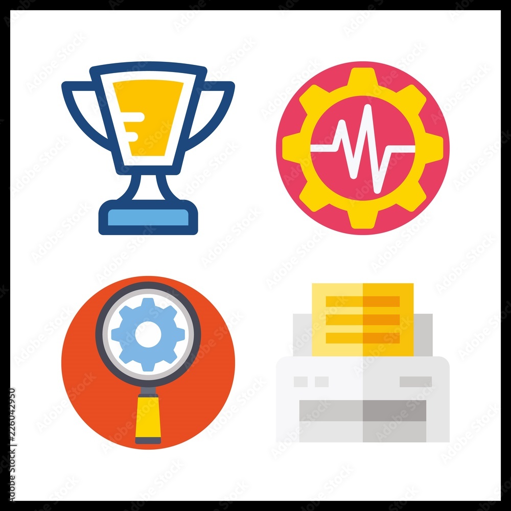 4 place icon. Vector illustration place set. settings and paper printer ...