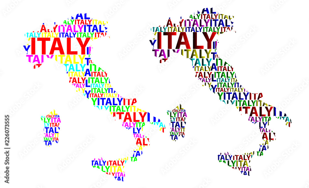 Sketch Italy (Italian or Apennine Peninsula) letter text map, Italian ...
