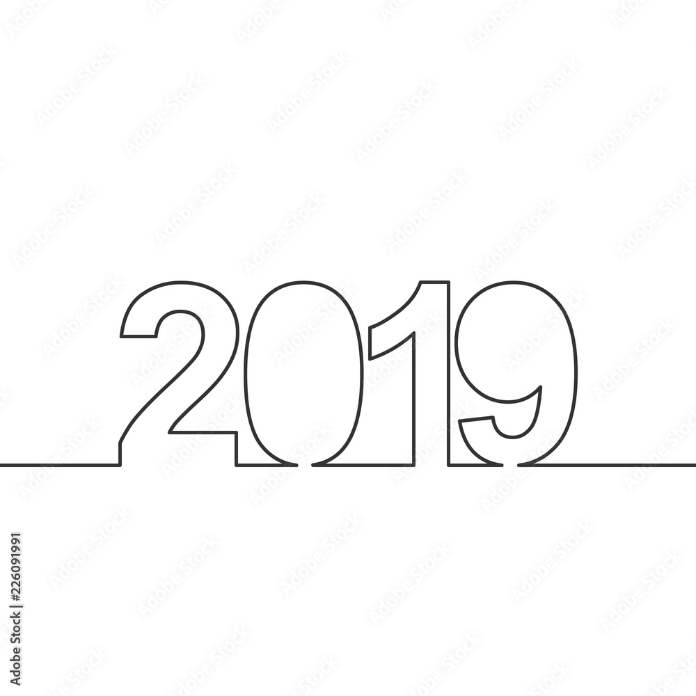 Vector image of a continuous line drawing 2019. Stock Vector | Adobe Stock