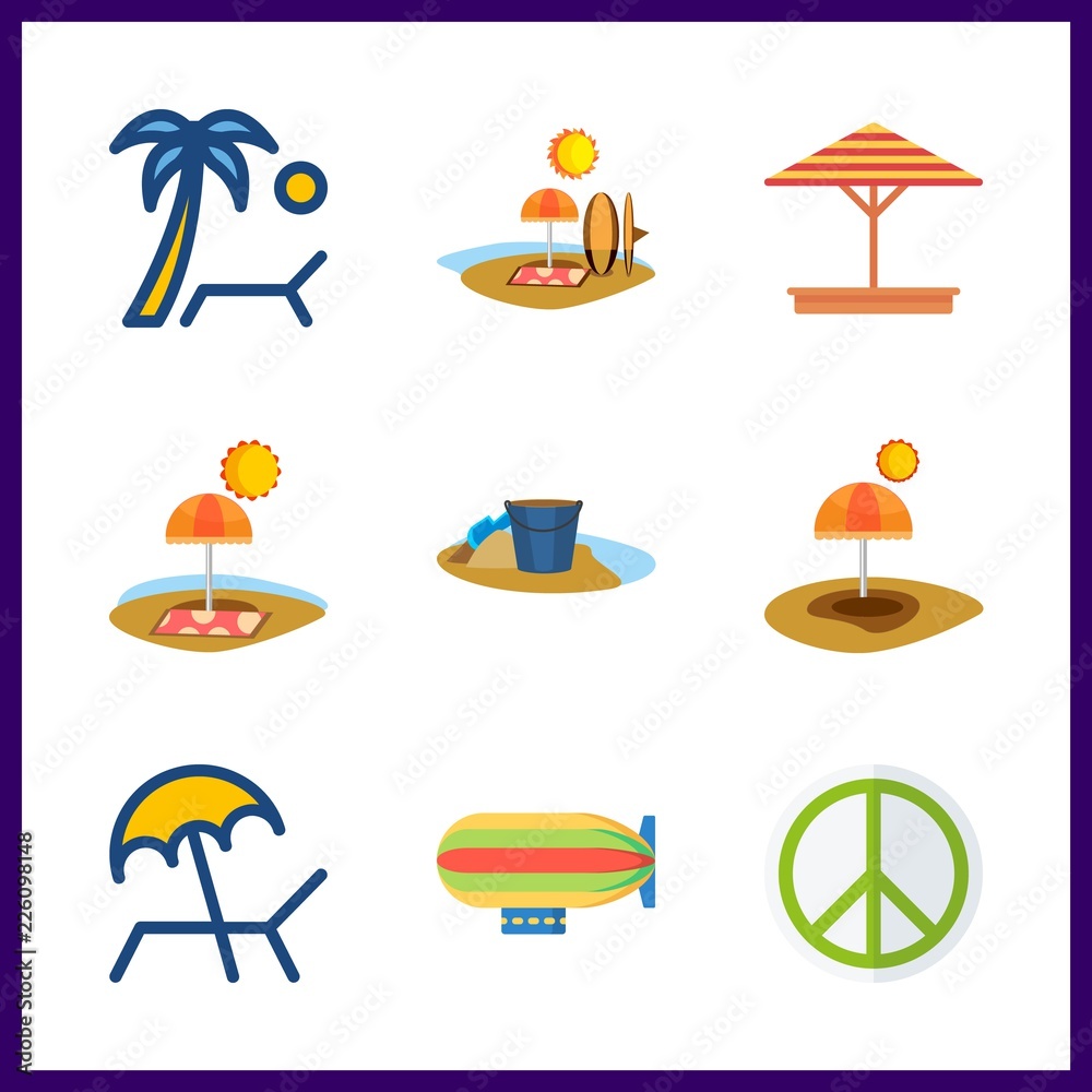 9 shore icon. Vector illustration shore set. pacifism and sand icons ...
