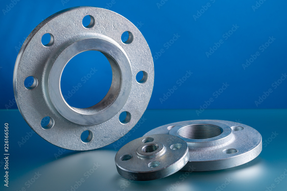 Hubbed threaded flanges, set of steel welding fittings. Stock Photo ...
