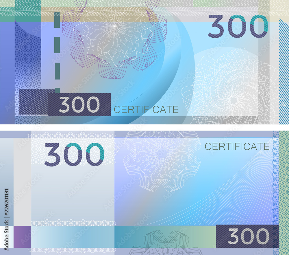 Voucher template banknote 300 with guilloche pattern watermarks and ...