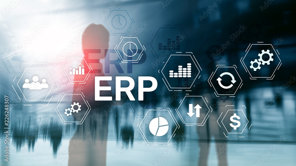 ERP system, Enterprise resource planning on blurred background ...