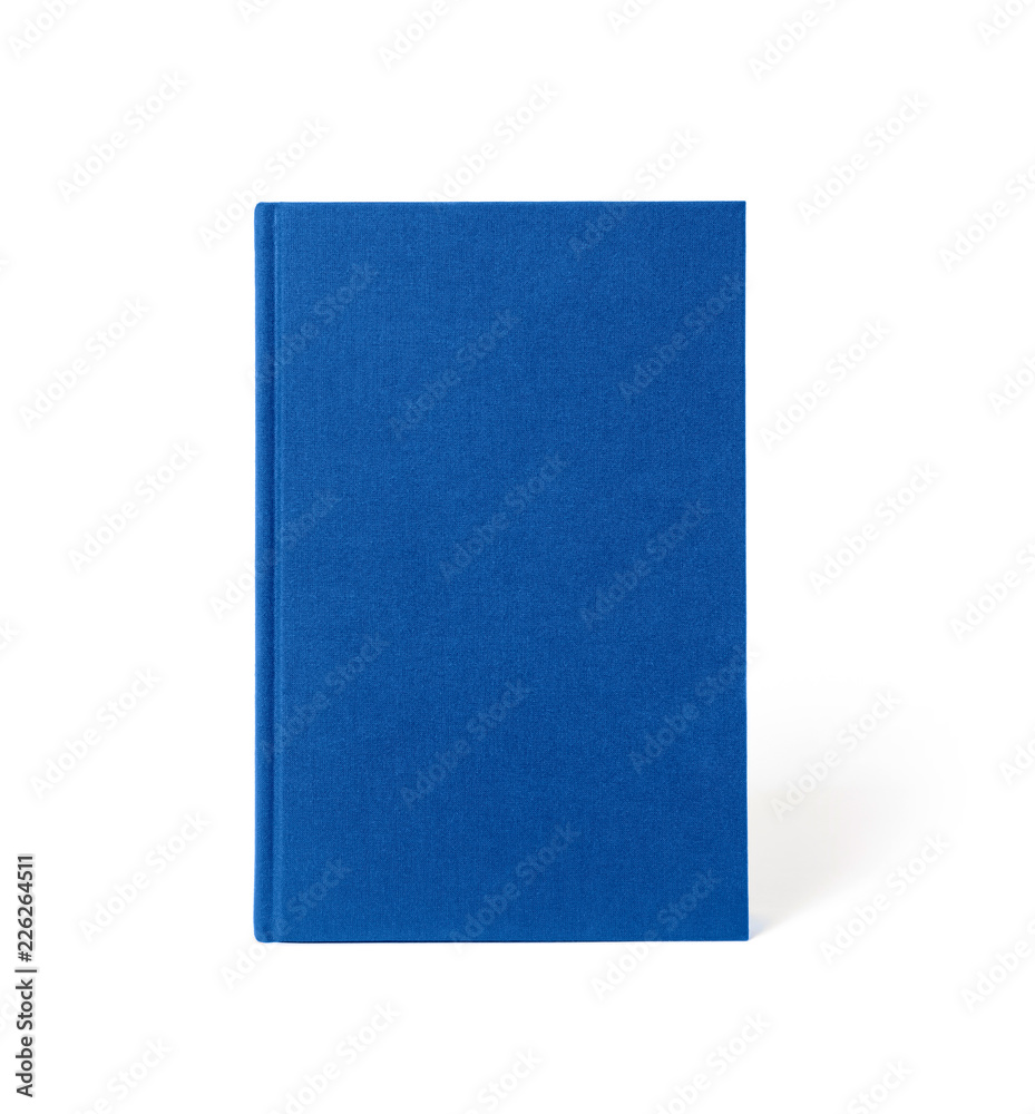 Foto Blue standing hardcover book isolated, front view. Cover made of ...