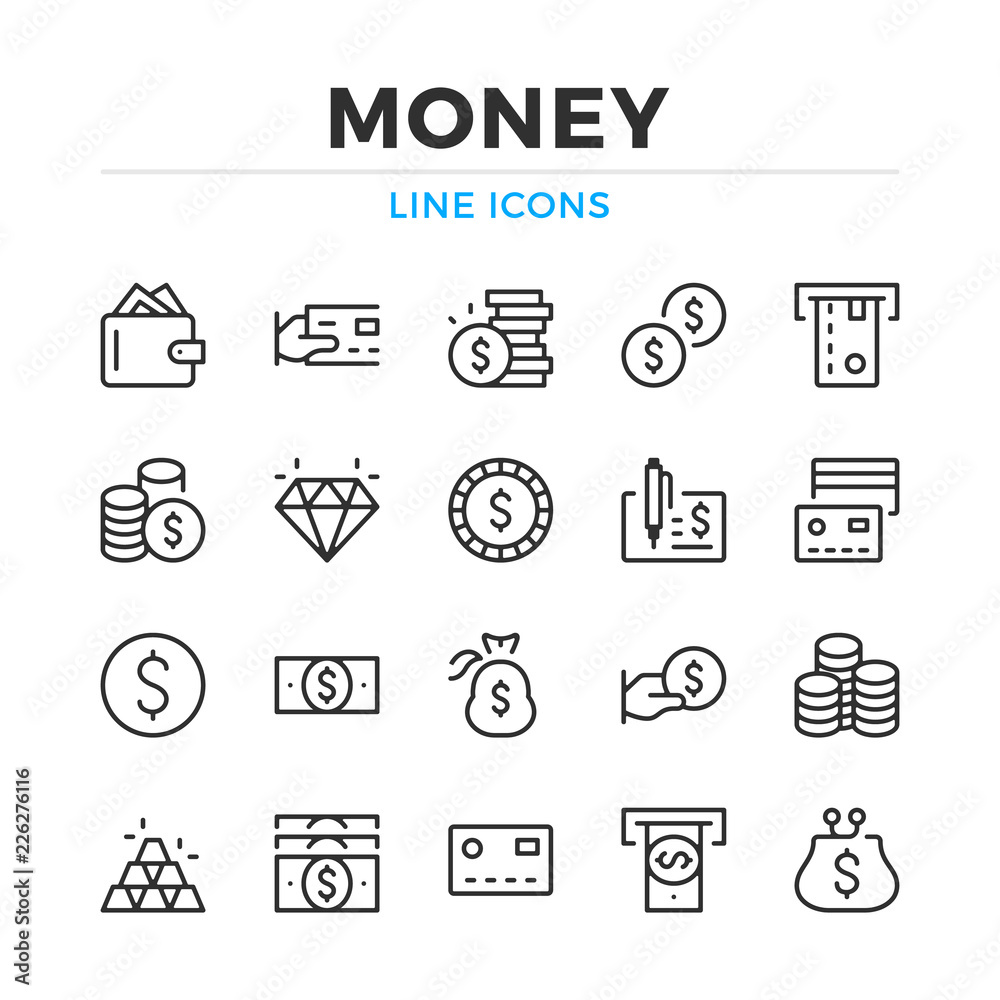 Money line icons set. Modern outline elements, graphic design concepts ...
