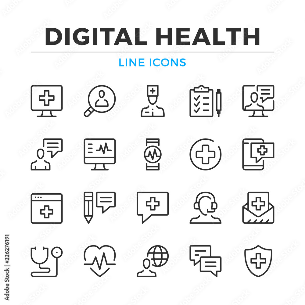 Digital health line icons set. Modern outline elements, graphic design ...
