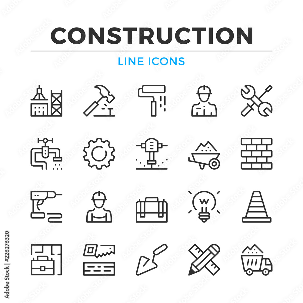 Construction line icons set. Modern outline elements, graphic design ...