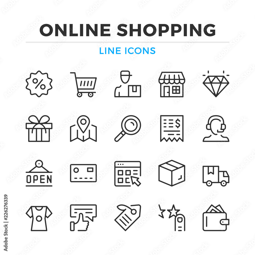 Online shopping line icons set. Modern outline elements, graphic design concepts, simple symbols ...