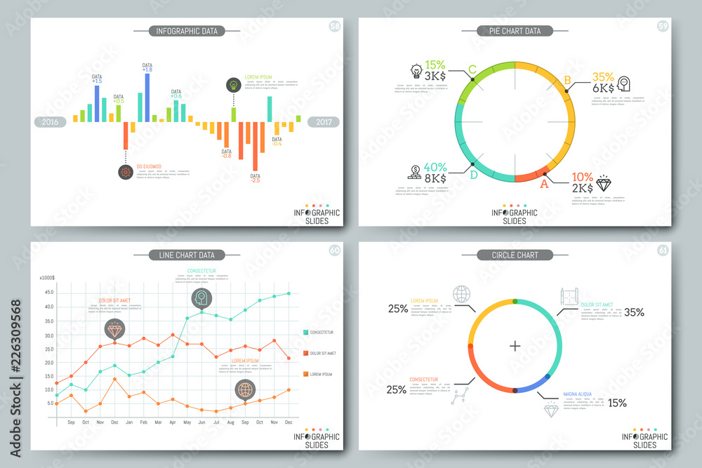 Minimal infographic brochure template. Pages with diagram, graph and ...