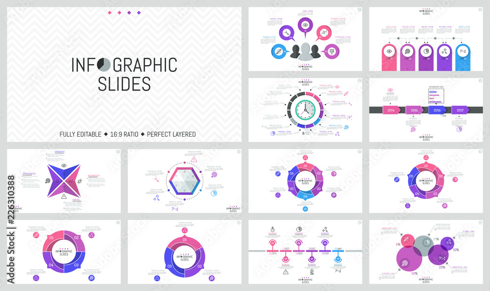 Big bundle of simple infographic design templates. Round charts divided ...