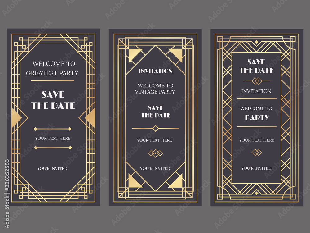 Art deco art banner. Fancy party event invitation, glamour golden retro ...