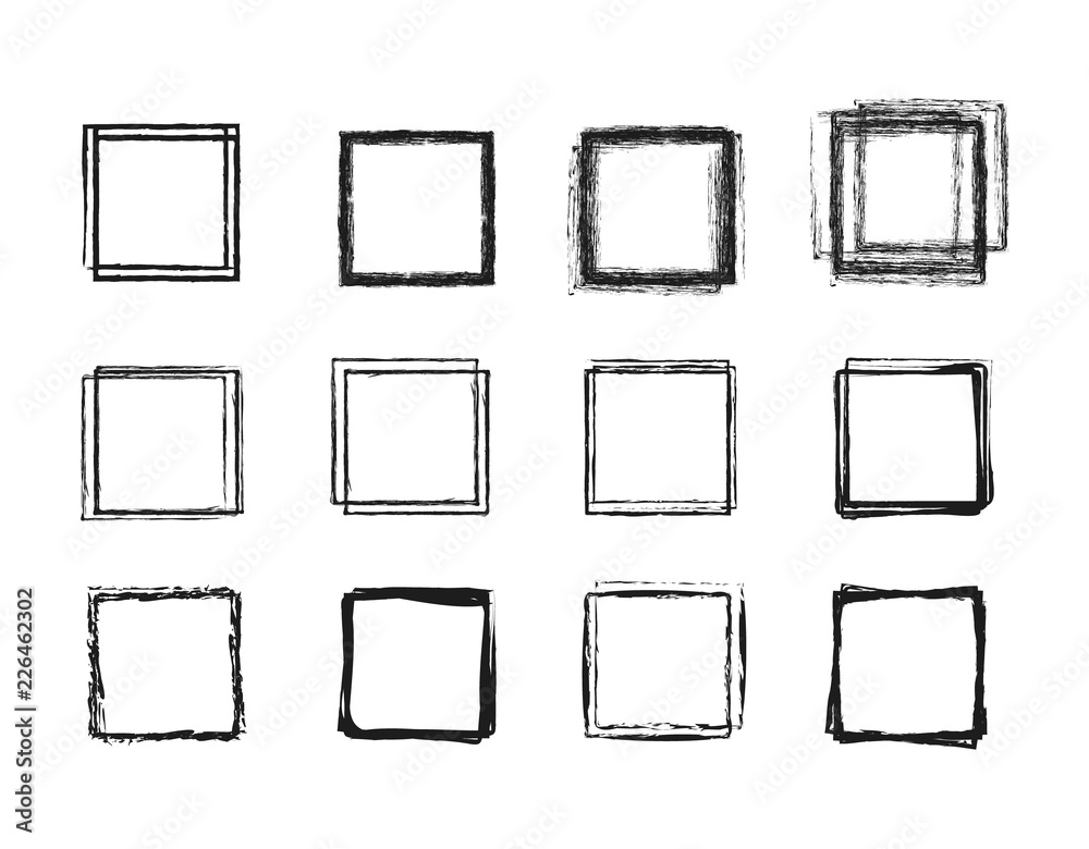 Set hand drawn circle line sketch set. Square doodle for message note ...