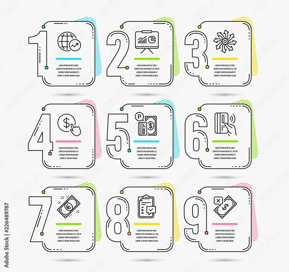 Infographic template with numbers 9 options. Set of Euro money ...
