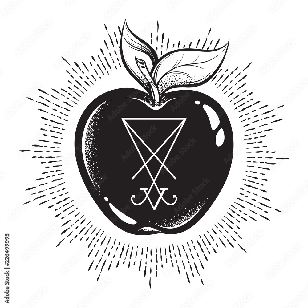 Forbidden fruit apple from the tree of knowledge with he sigil of ...