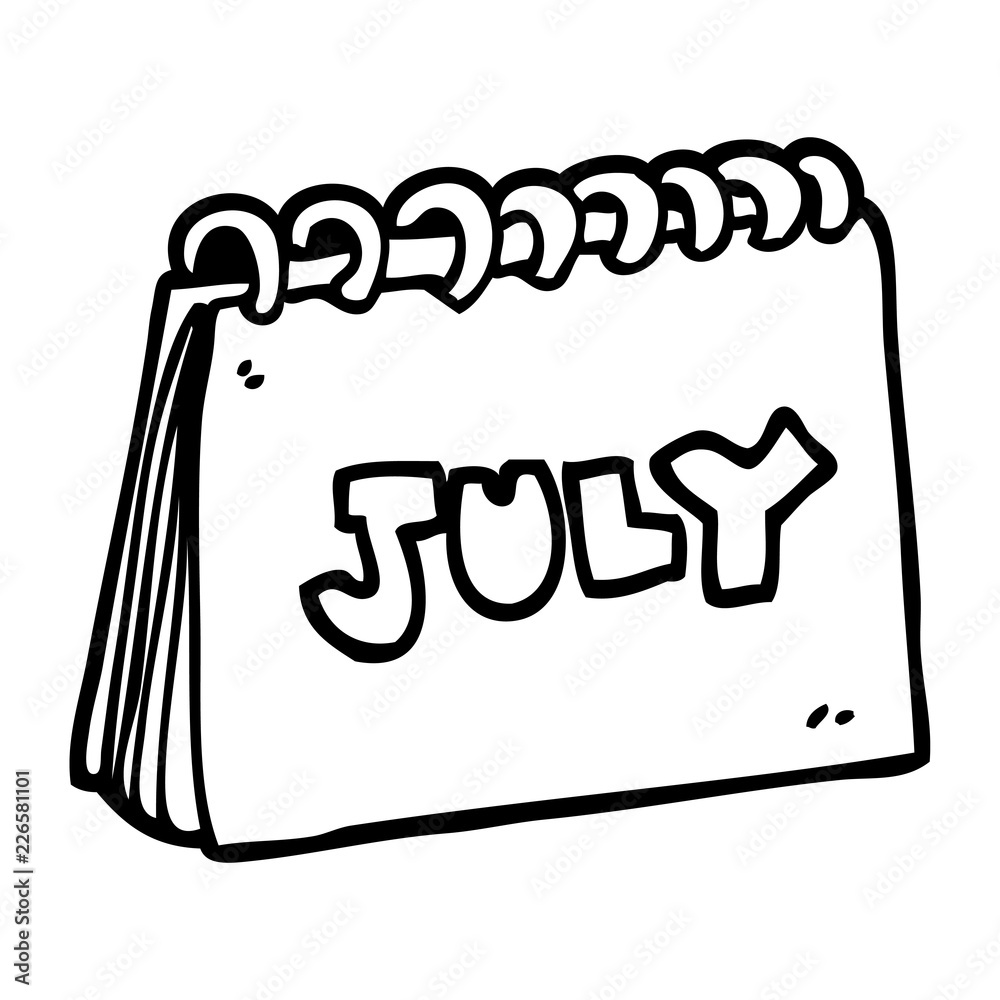 line drawing cartoon calendar showing month of july Stock Vector ...