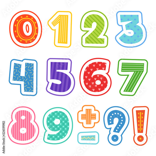 Cartoon numbers. Colored fun alphabet for school kids vector text ...