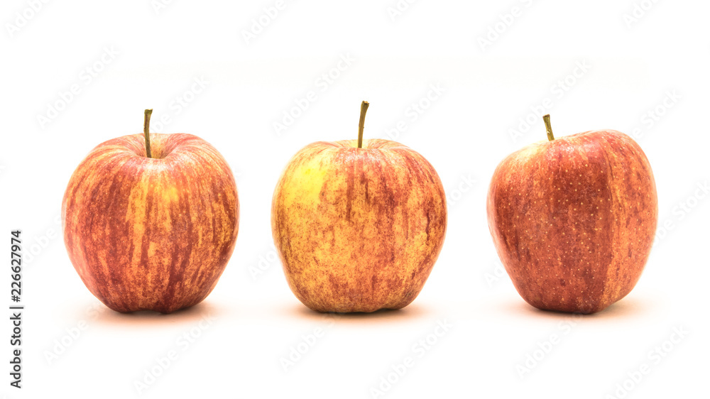 Studio shot three fresh raw organic gala apples isolated on white ...