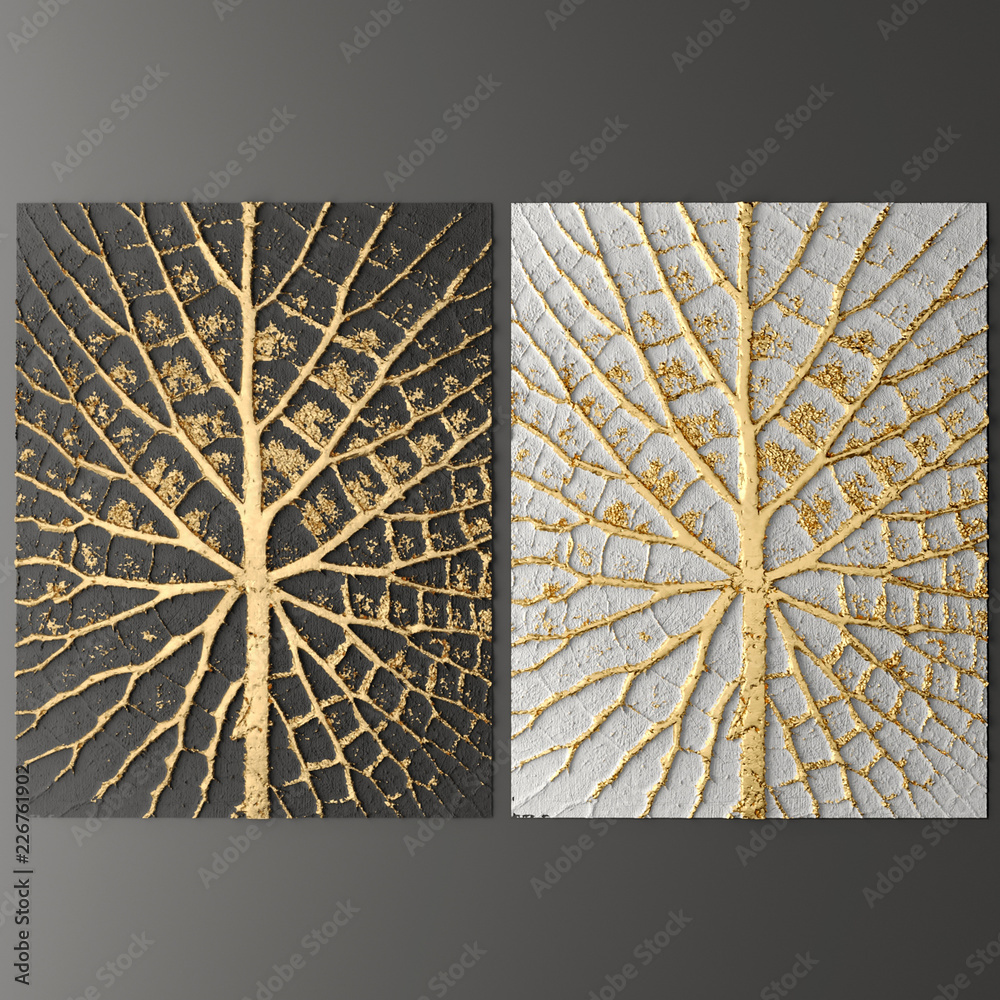 3D wall art, paintings with gold leaf Stock Photo | Adobe Stock