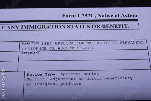 Fragment of Immigrant petition Form I-797C, Notice of Action, Case type ...