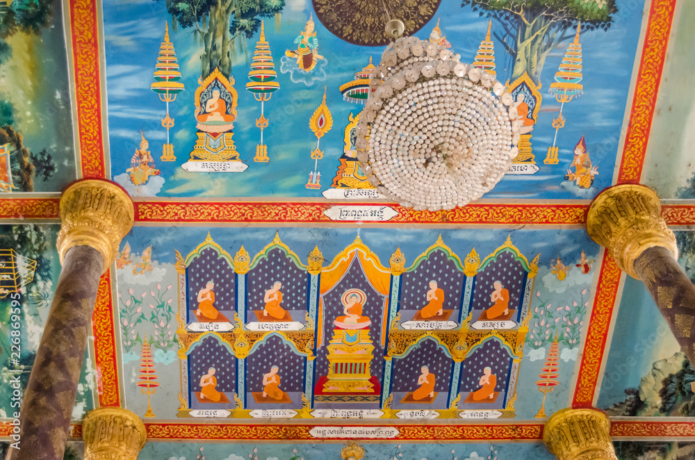 Ceiling paintings in the Main temple of the Vipassana Dhura Buddhist ...