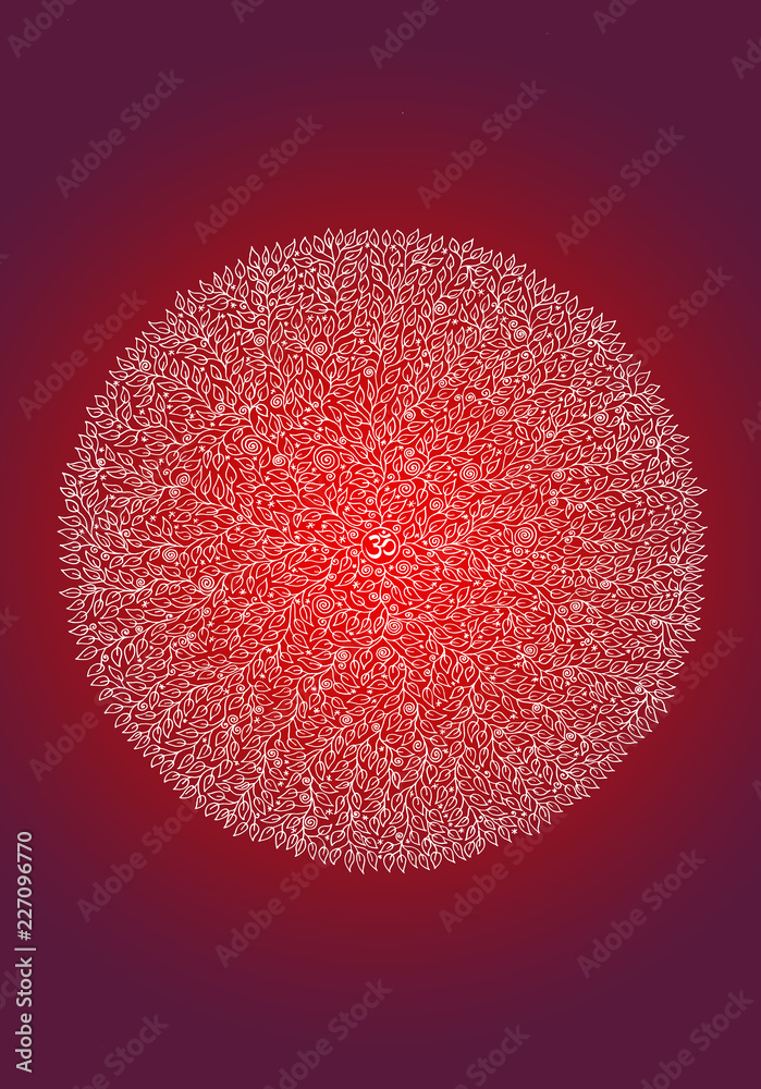 Mandala 1000 leaves on a colorful background in the colors of red ...