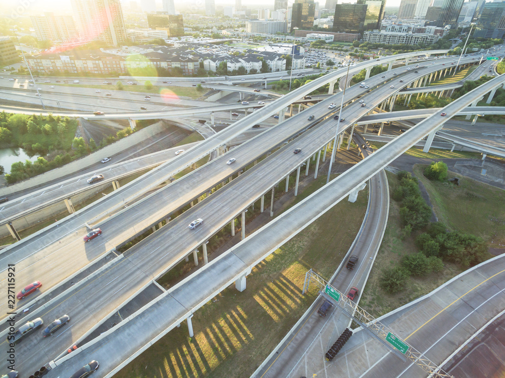 Aerial Interstate I-610 freeway massive intersection and Houston ...