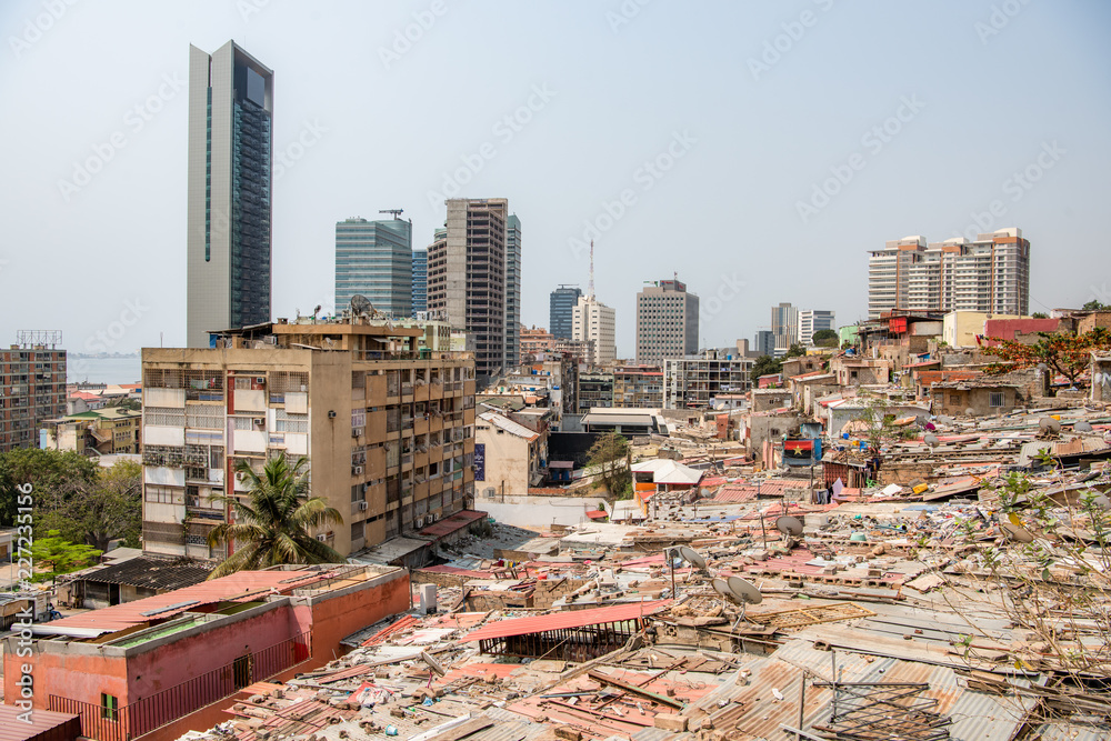 Luanda Angola city view, slums and high-rise buildings in capital city ...