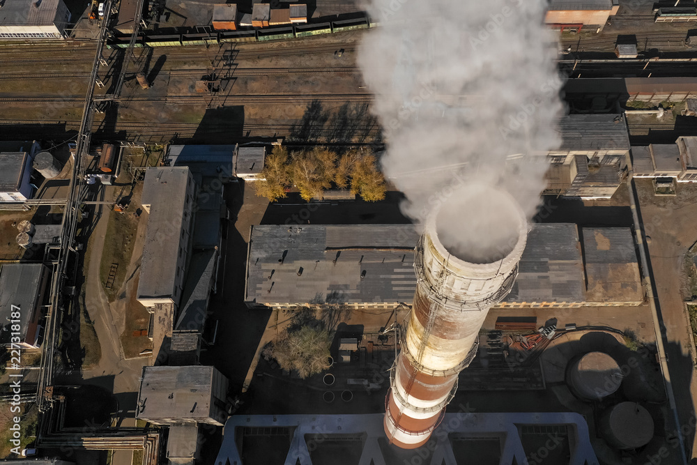 Coal fossil fuel Power Plant smokestacks emit carbon dioxide pollution ...