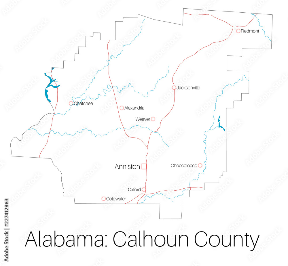 Detailed map of Calhoun county in Alabama, USA Stock Vector | Adobe Stock