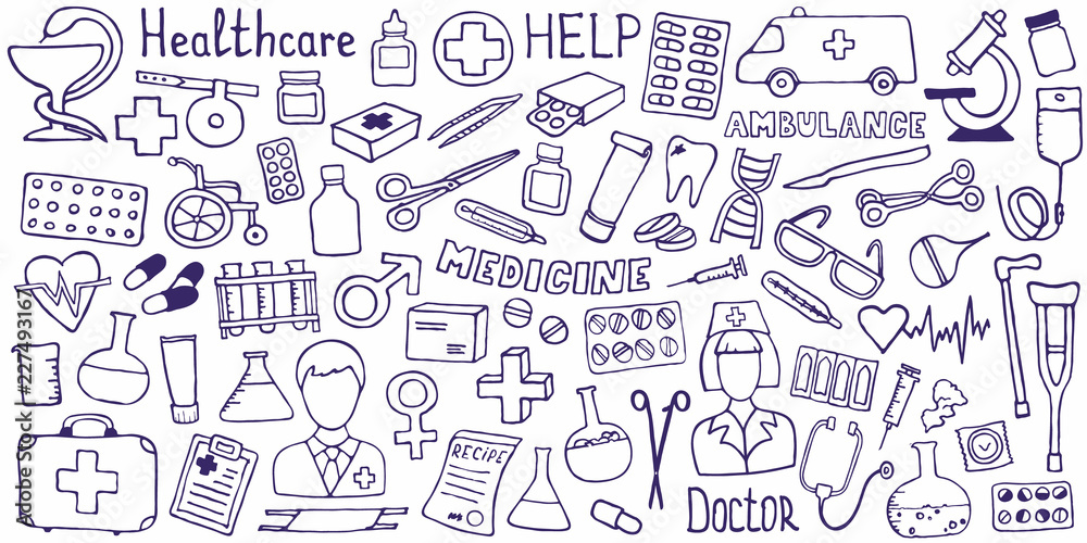 Medical concept - cross. The cutest doodle medicine icon set for your ...