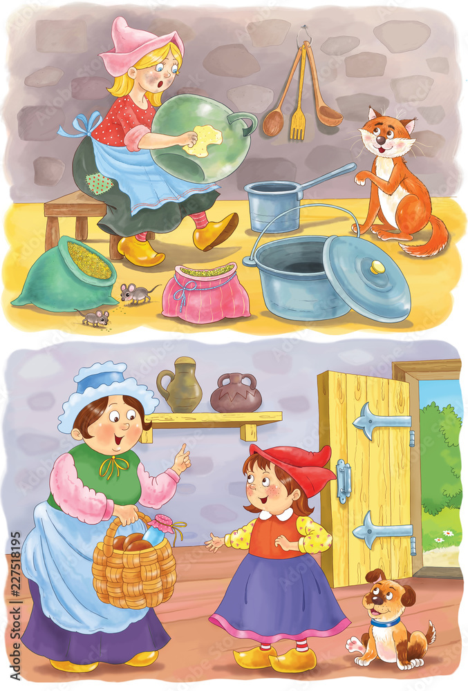 Cinderella. Little Red Riding Hood. Two fairy tales. Coloring page ...