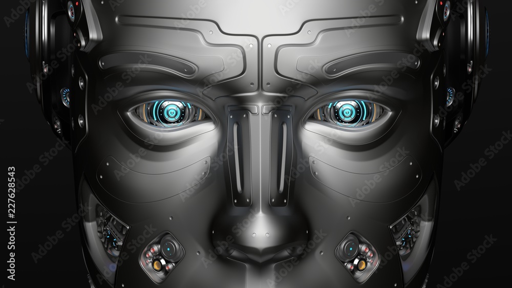 3D Render very detailed Futuristic Robot face Stock Illustration ...