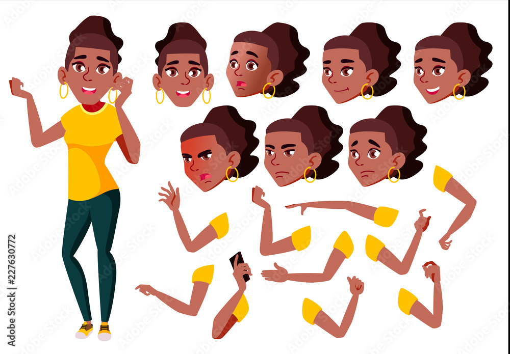 Teen Girl Vector. Black. Afro American. Teenager. Positive Person. Face ...
