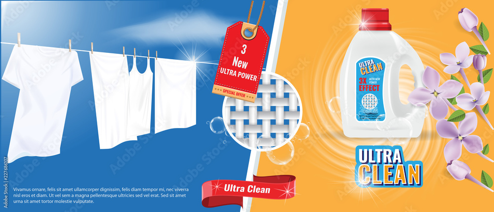 Laundry detergent advertisement template with water splash effect ...