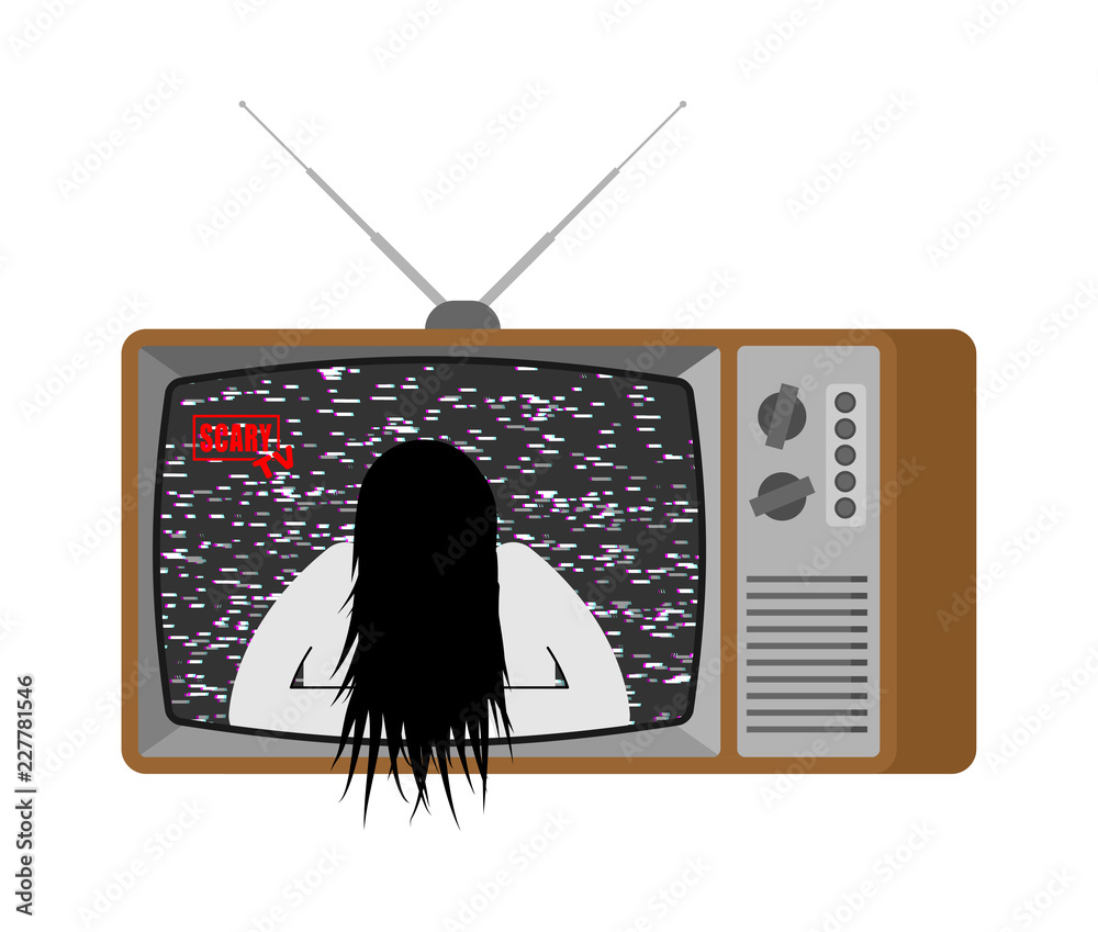 Stock-Vektorgrafik „Scary TV. Halloween news old television. Zombie ...