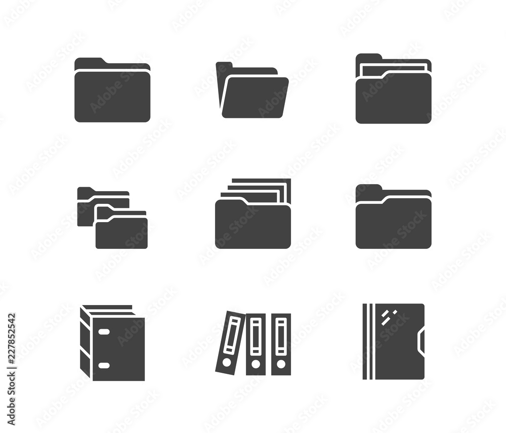 Folder flat glyph vector icons. Document file vector illustrations ...